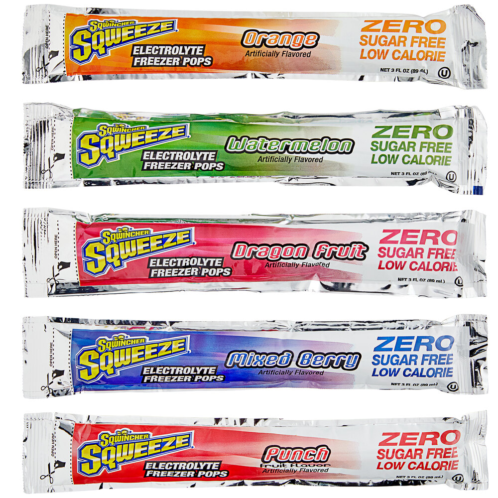 Sqwincher Sugar-Free Electrolyte Assorted Freezer Pops 3 fl. oz. - 150/Case