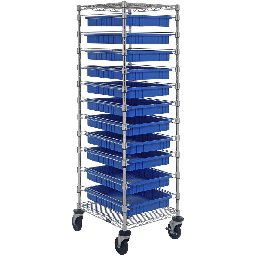 Quantum 21" x 24" x 69" Mobile Cart with 11 Blue Divider Bins BC212469M2BL
