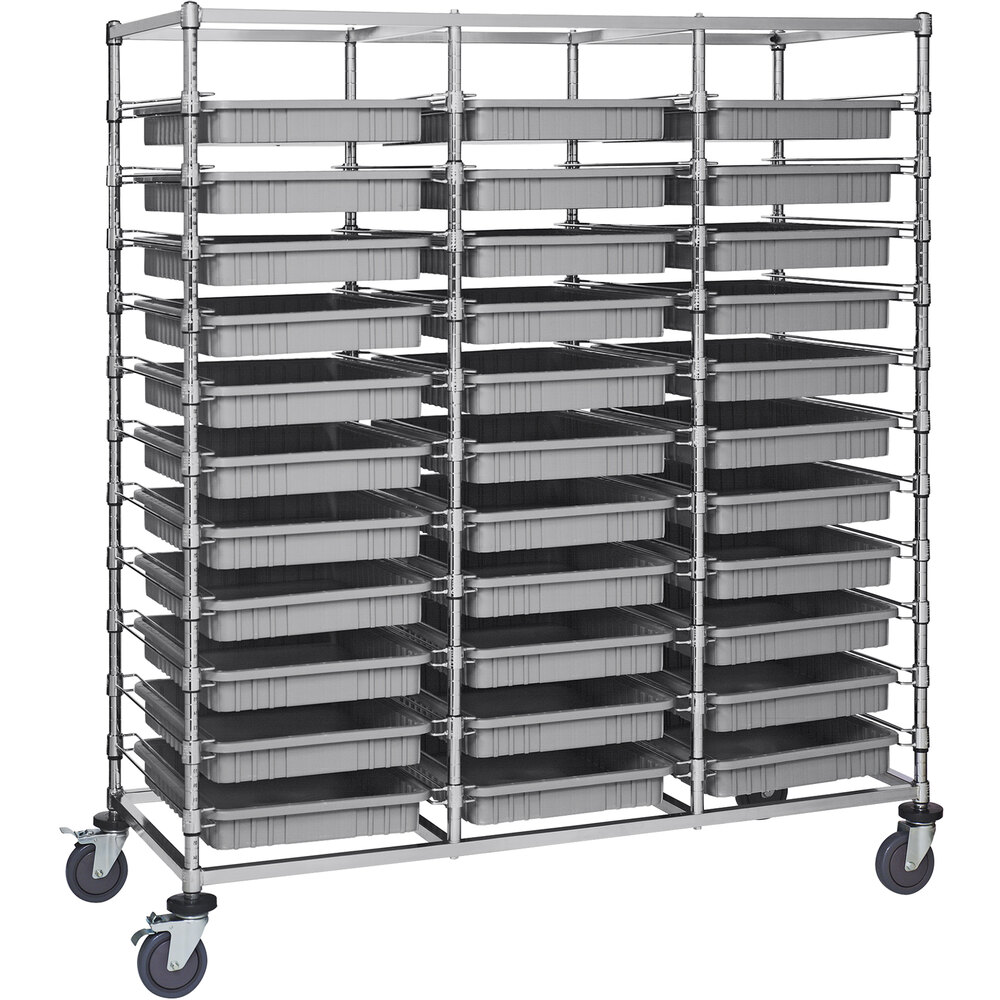 Quantum 24" x 60" x 69" Triple Mobile Bin Cart with 33 Gray Divider ...