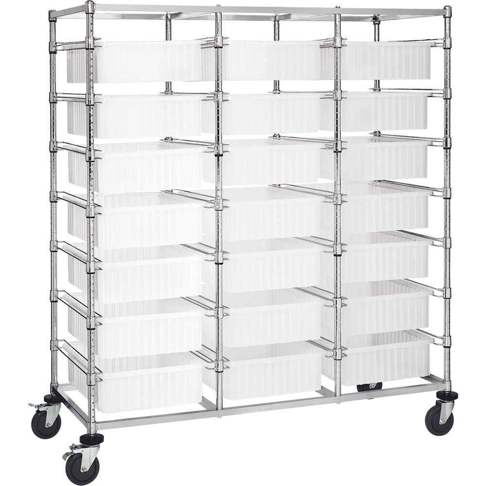 Quantum 24" x 60" x 69" Triple Mobile Bin Cart with 21 Clear Divider ...