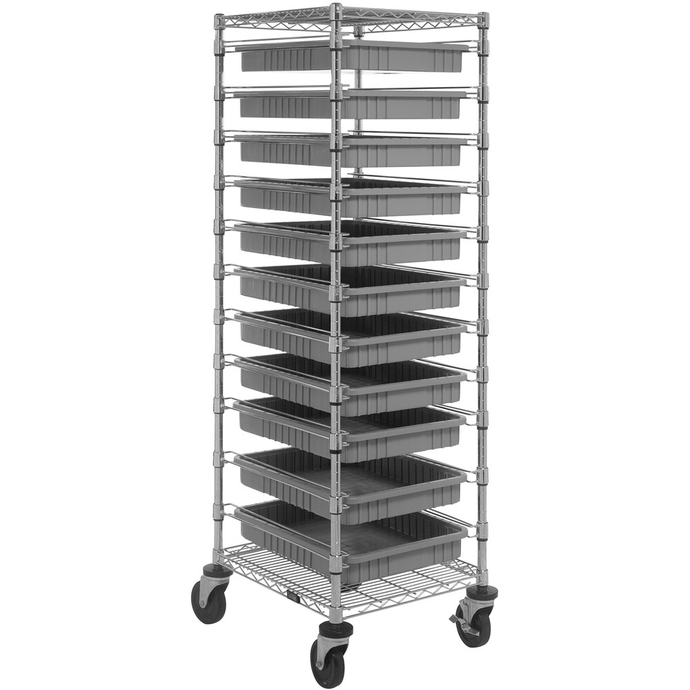 Quantum 21" x 24" x 69" Mobile Cart with 11 Gray Divider Bins BC212469M2GY