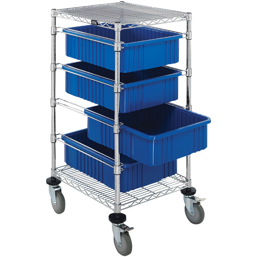 Quantum 21" x 24" x 45" Mobile Cart with 4 Blue Divider Bins BC212434M1BL