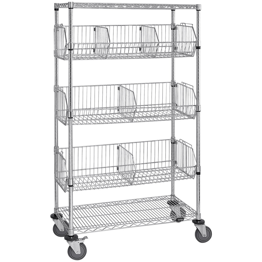 Quantum 18" x 36" x 69" Mobile 5-Tier Wire Basket Unit with 3 Basket ...
