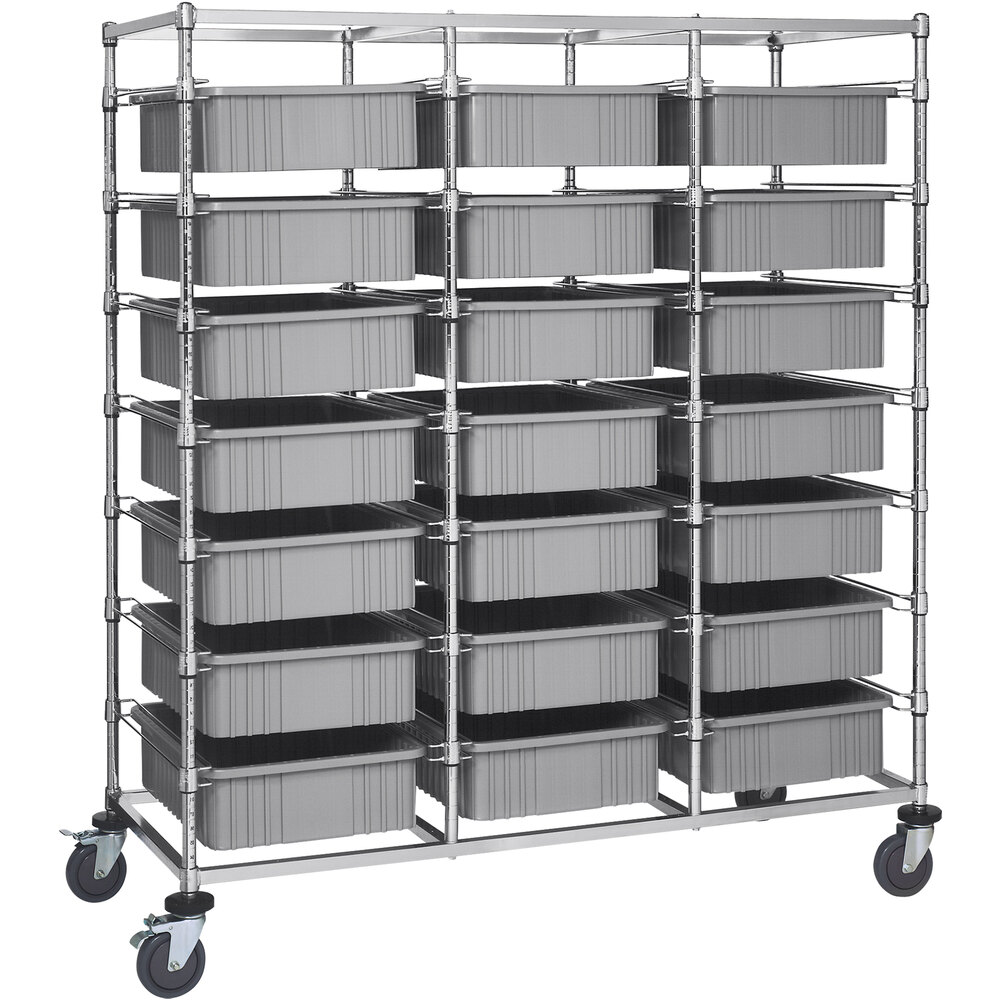 Quantum 24" x 60" x 69" Triple Mobile Bin Cart with 21 Gray Divider ...