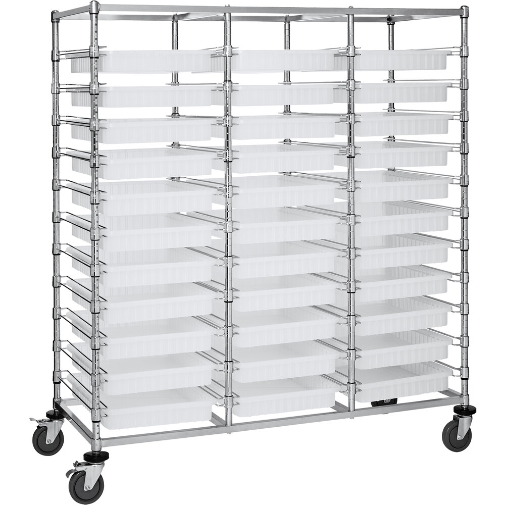 Quantum 24" x 60" x 69" Triple Mobile Bin Cart with 33 Clear Divider ...