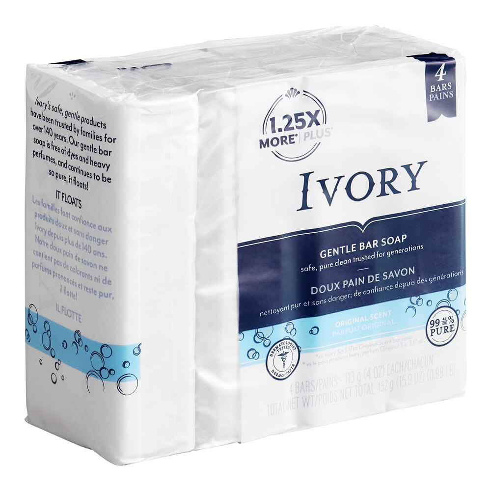 Ivory 4 oz. Original Scent Gentle Bar Soap 4 Count 82757 - 18/Case