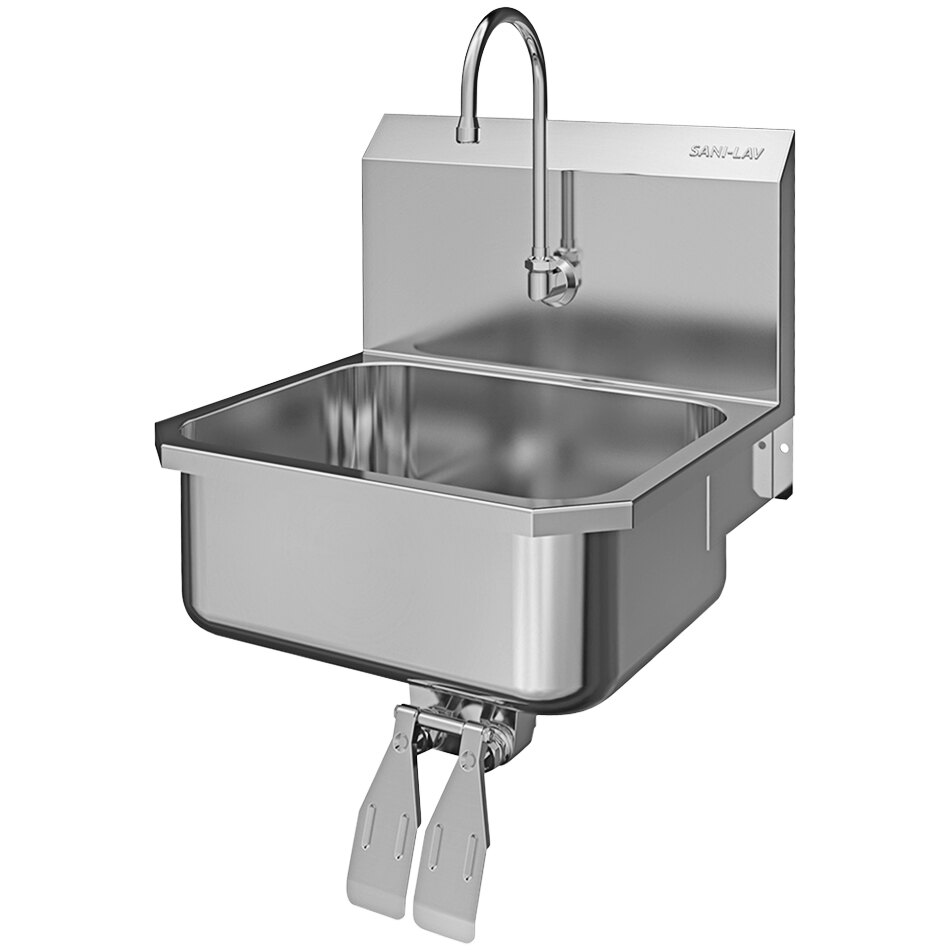 Sani-Lav 505L 19" x 18" Wall Mounted Hands-Free Sink with 1 Double Knee ...