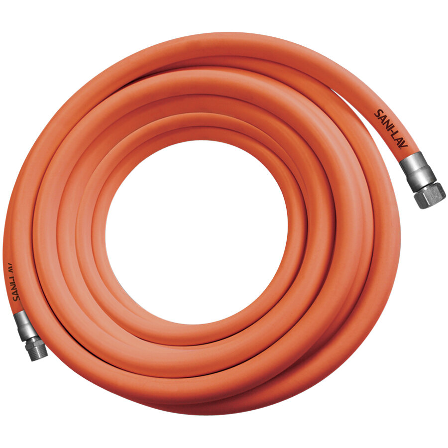 Sani-Lav H1003 100' Safety Orange Washdown Hose with Stainless Steel 3/ ...