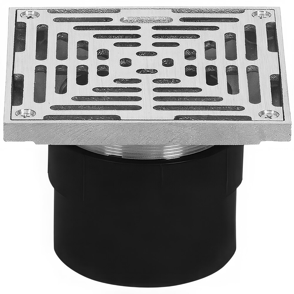 Josam FD-250J-S 8S 8" Square Adjustable Cast Iron Floor Drain with Nikaloy Strainer and 4" No ...