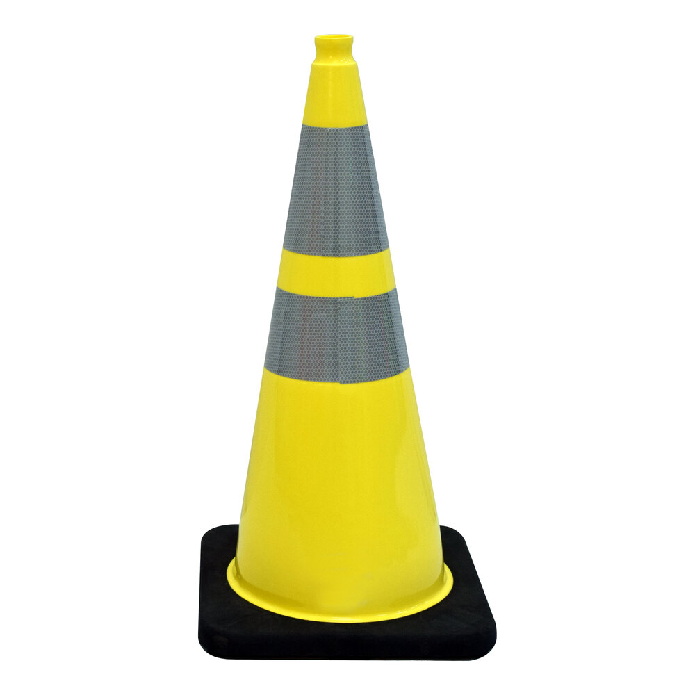 Cortina DW Series 28" Yellow Traffic Cone with 7 lb. Base and Double ...