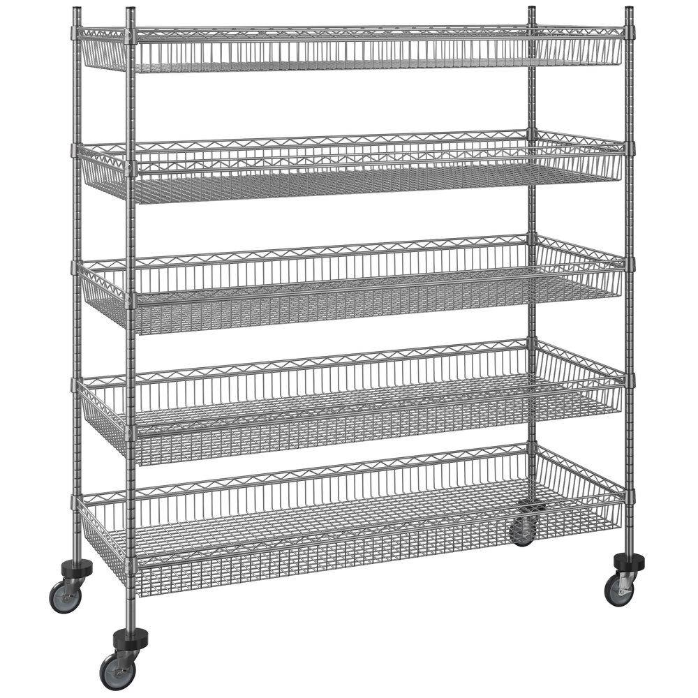 Regency 24" x 60" x 80" NSF Chrome Mobile 5 Basket Retail Storage ...