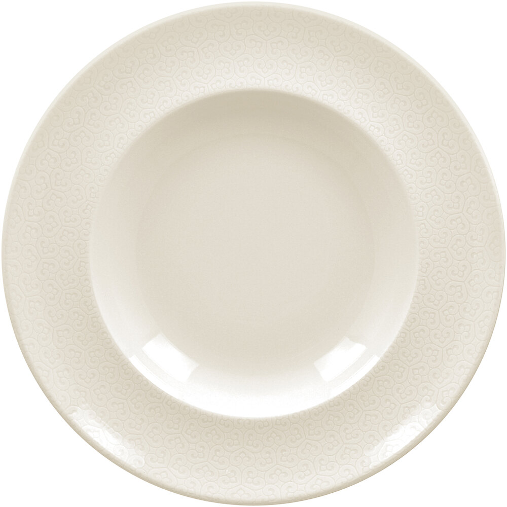 RAK Porcelain Wonder 11 13/16" Ivory Embossed Porcelain Deep Plate - 6/Case
