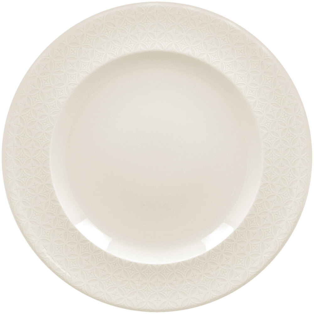 RAK Porcelain Lace 11 7/16" Ivory Embossed Porcelain Flat Plate - 12/Case