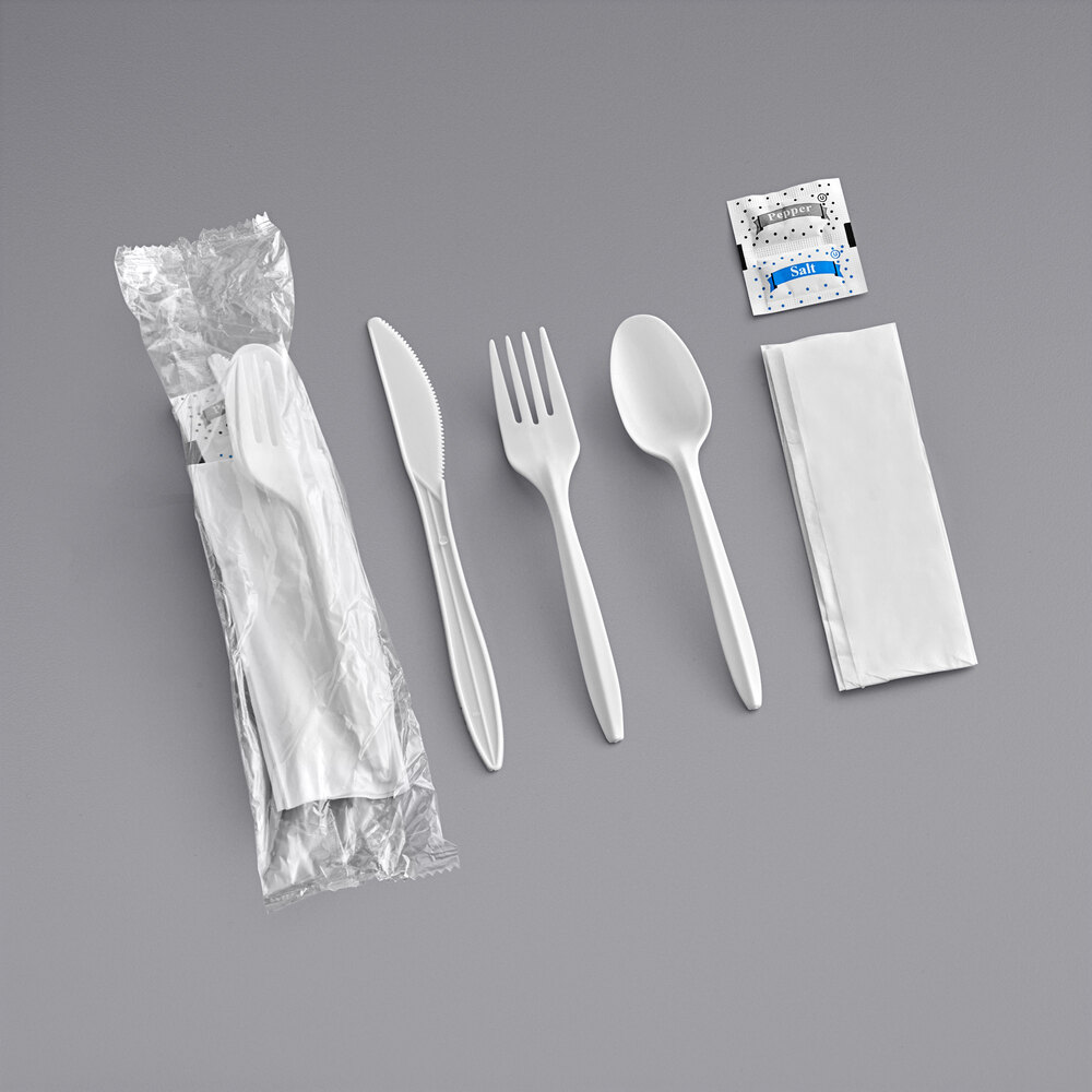 Choice White Medium Weight Wrapped Polypropylene Plastic Cutlery Pack ...