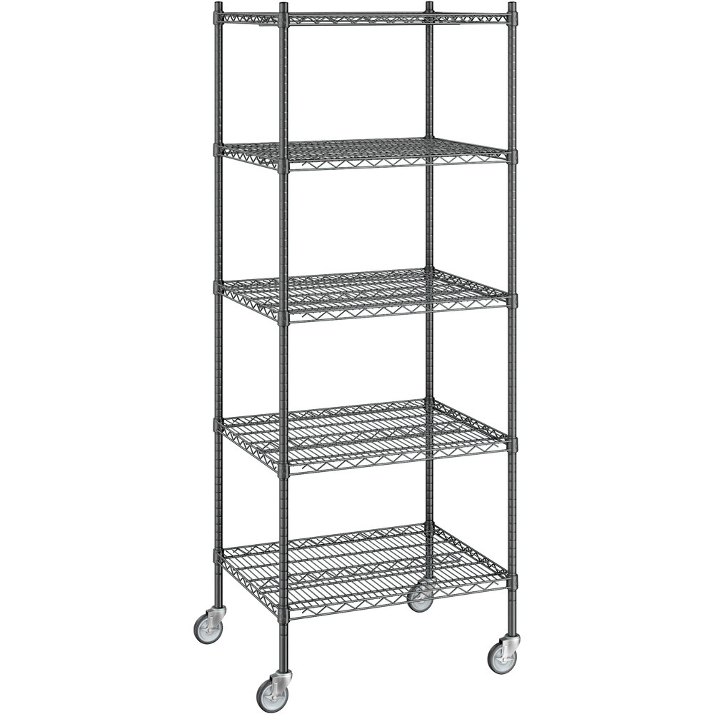 Regency 24 X 30 X 80 NSF Black Epoxy Mobile Wire Shelving Starter