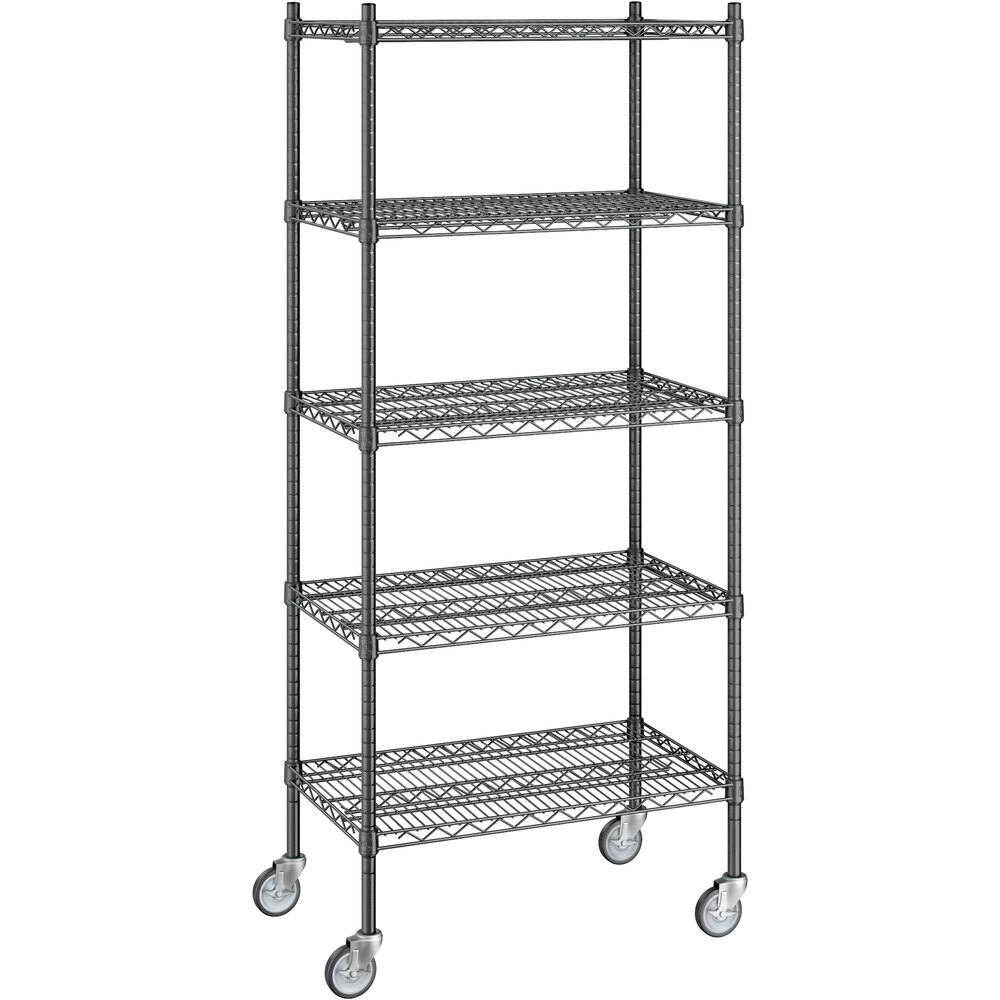 Regency 18 X 30 X 70 NSF Black Epoxy Mobile Wire Shelving Starter