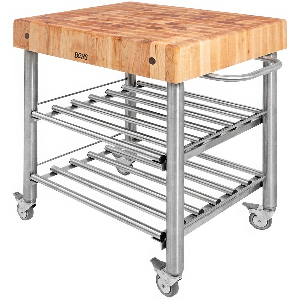 John Boos & Co. Cucina D'Amico 30" x 24" Maple Wine Cart with 2 ...