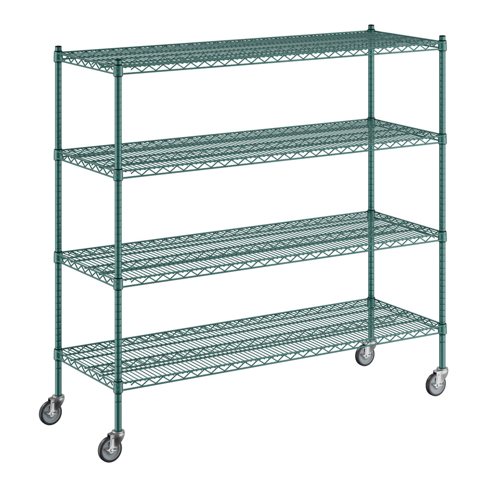 Regency 21" x 60" x 60" NSF Green Epoxy Mobile Wire Shelving Starter ...