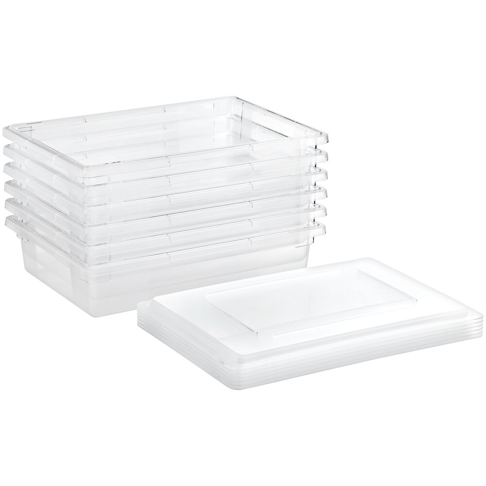 Vigor 26" x 18" x 6" Clear Polycarbonate Food Storage Box with Lid - 6/Pack