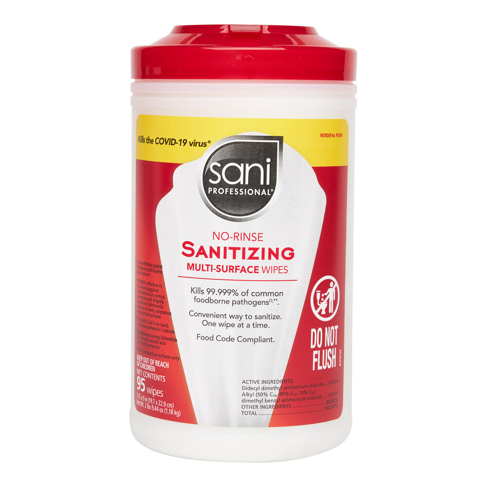 Sani Professional 7 3/4" x 9" 95 Count No-Rinse Sanitizing Multi ...