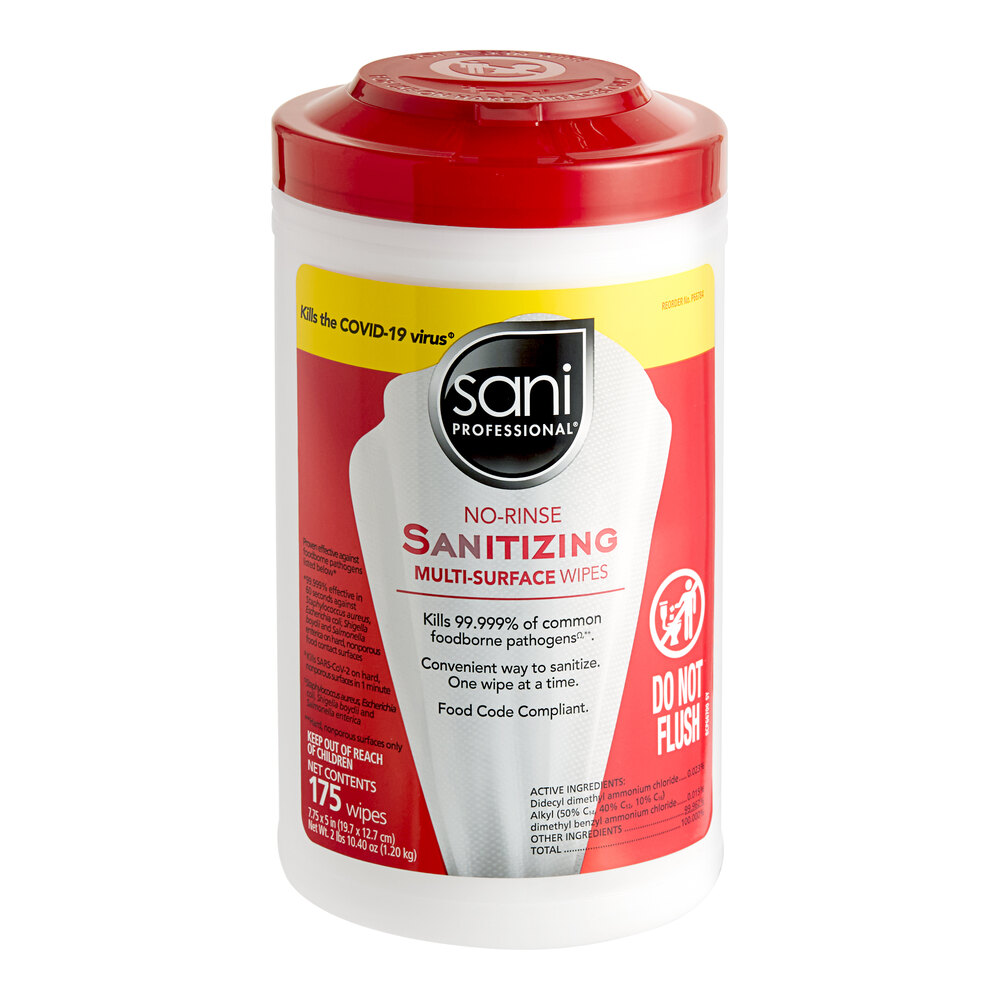 Sani Professional 7 3/4" x 5" 175 Count No-Rinse Sanitizing Multi ...