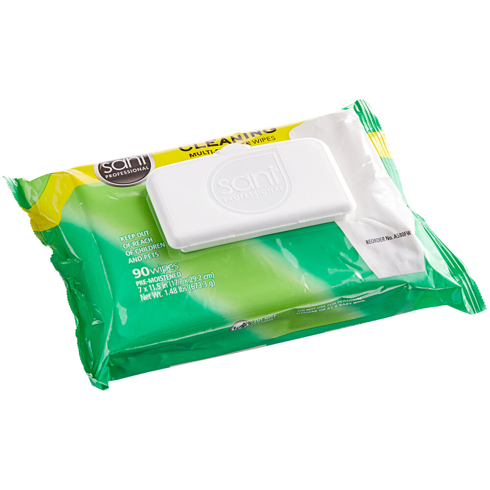 Sani Professional 7" x 11 1/2" 90 Count Cleaning Multi-Surface Wipes