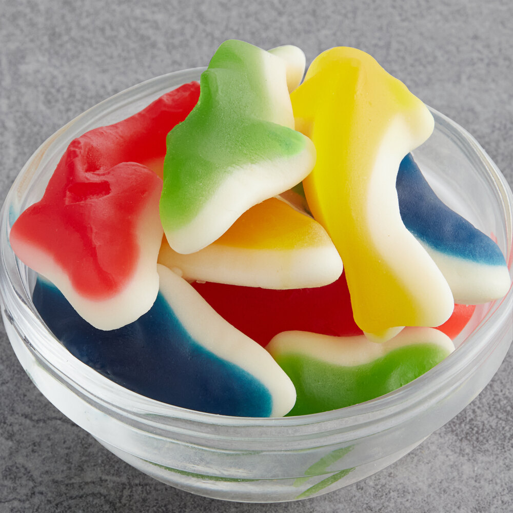 Kervan Assorted Colored Gummy Sharks 5 lb. - 4/Case