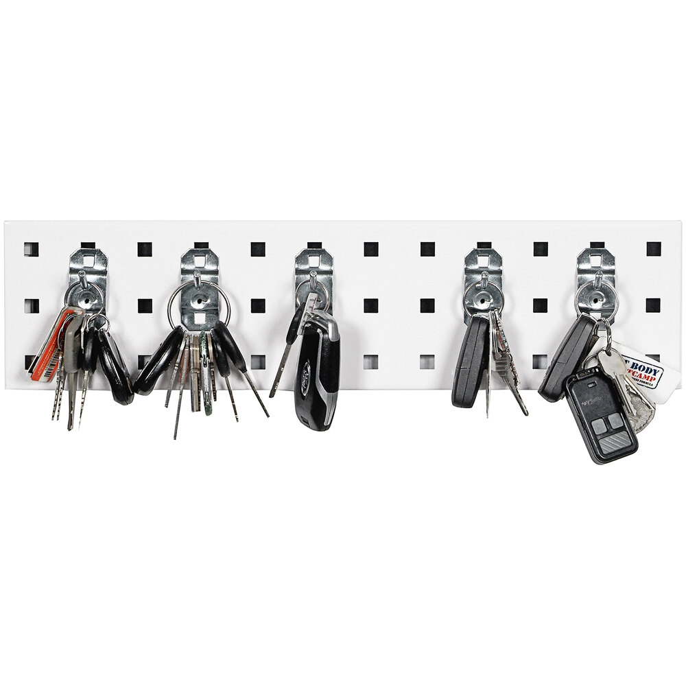 Triton Products 18" x 4 1/2" White Key Holder Pegboard Strip with 5 Hooks