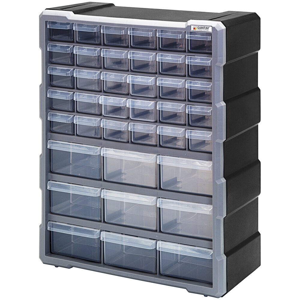 Quantum 6 1/4" x 15" x 18 3/4" Plastic Drawer Cabinet with 30 Clear ...