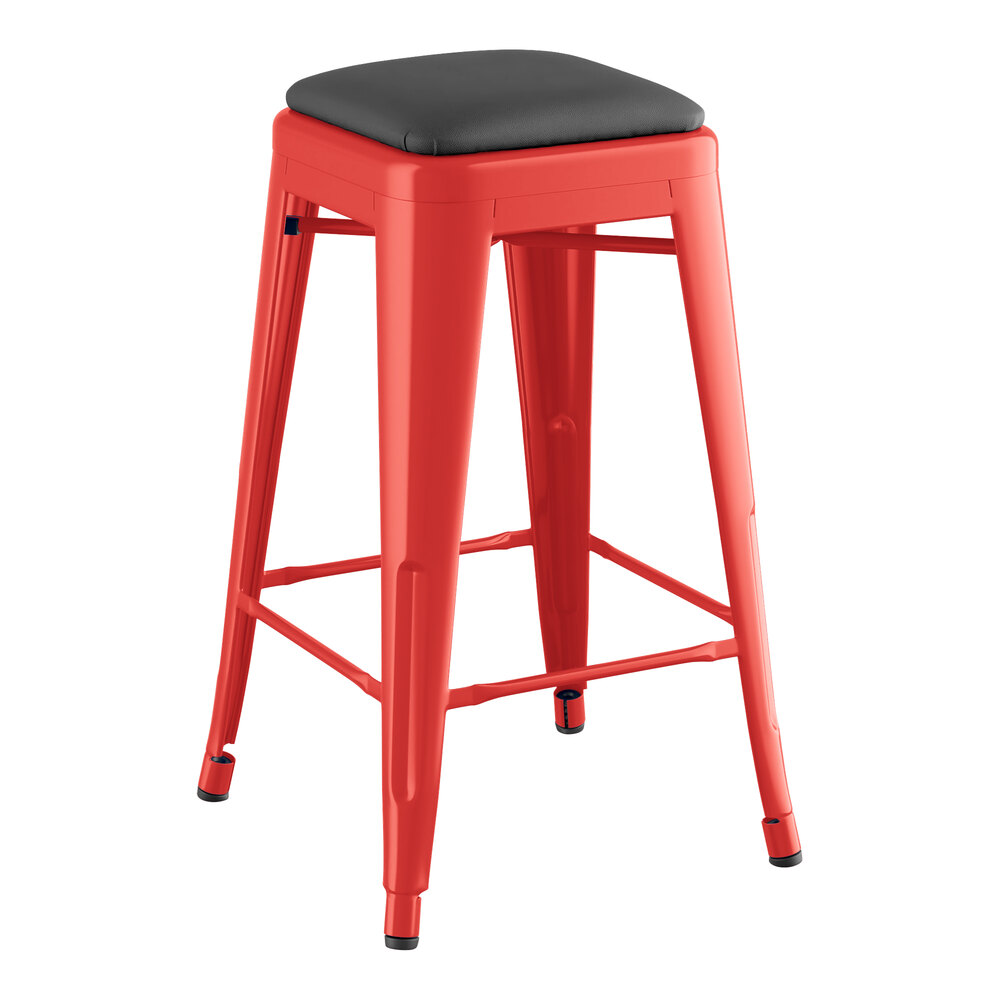 Lancaster Table & Seating Alloy Series Ruby Red Indoor Backless Counter Height Stool with Black ...