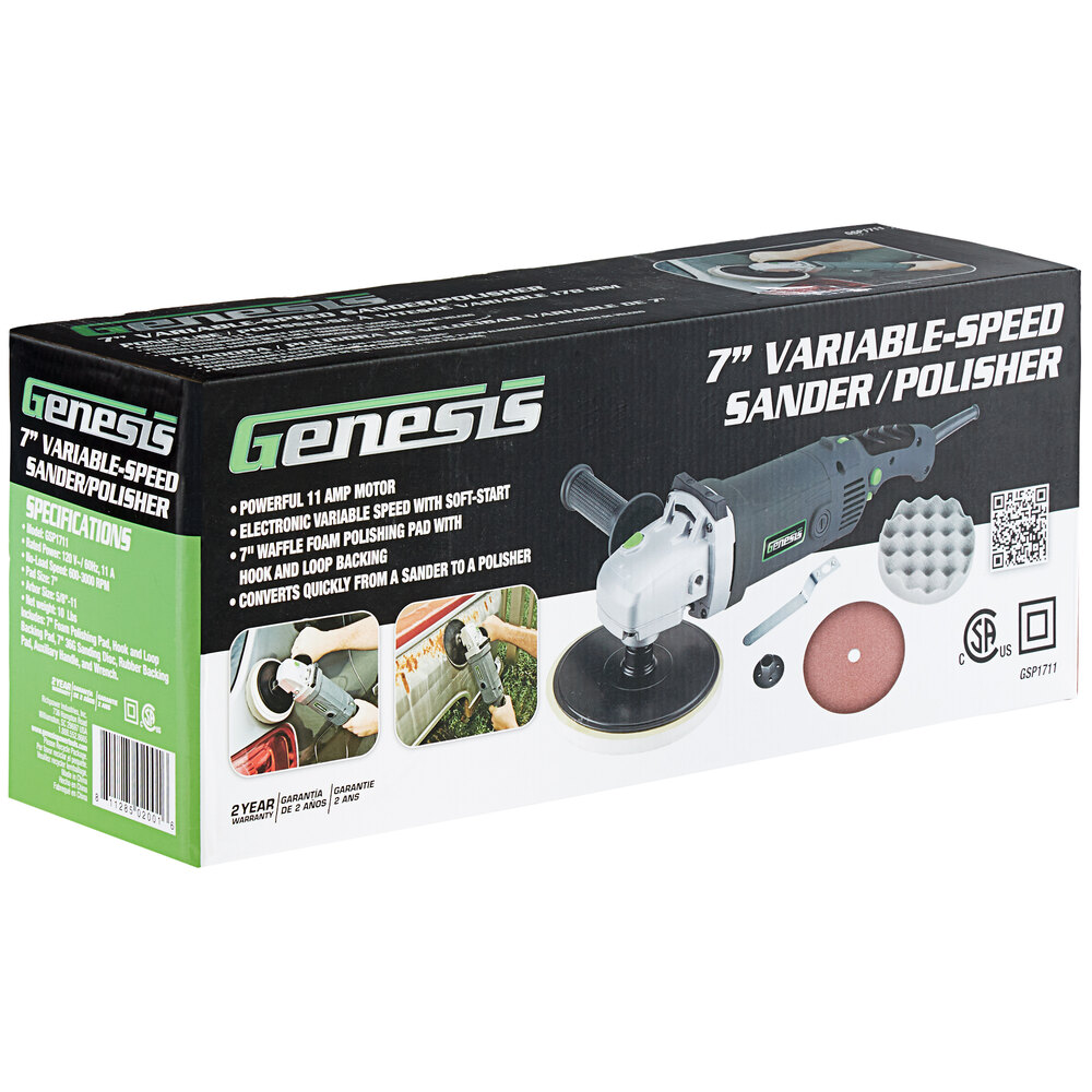 Genesis 7" Variable Speed Sander / Polisher with 3 Pads and Sanding ...