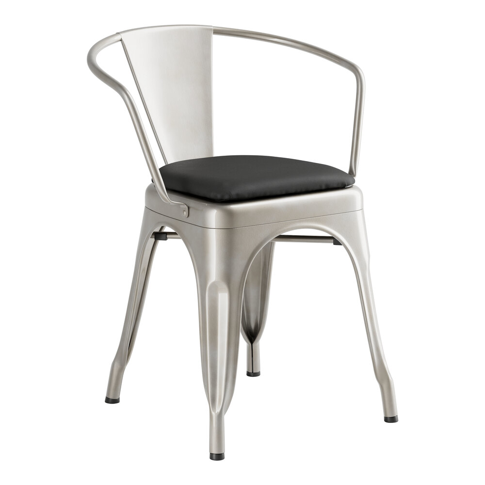 Lancaster Table & Seating Alloy Silver Indoor Arm Chair with Black ...