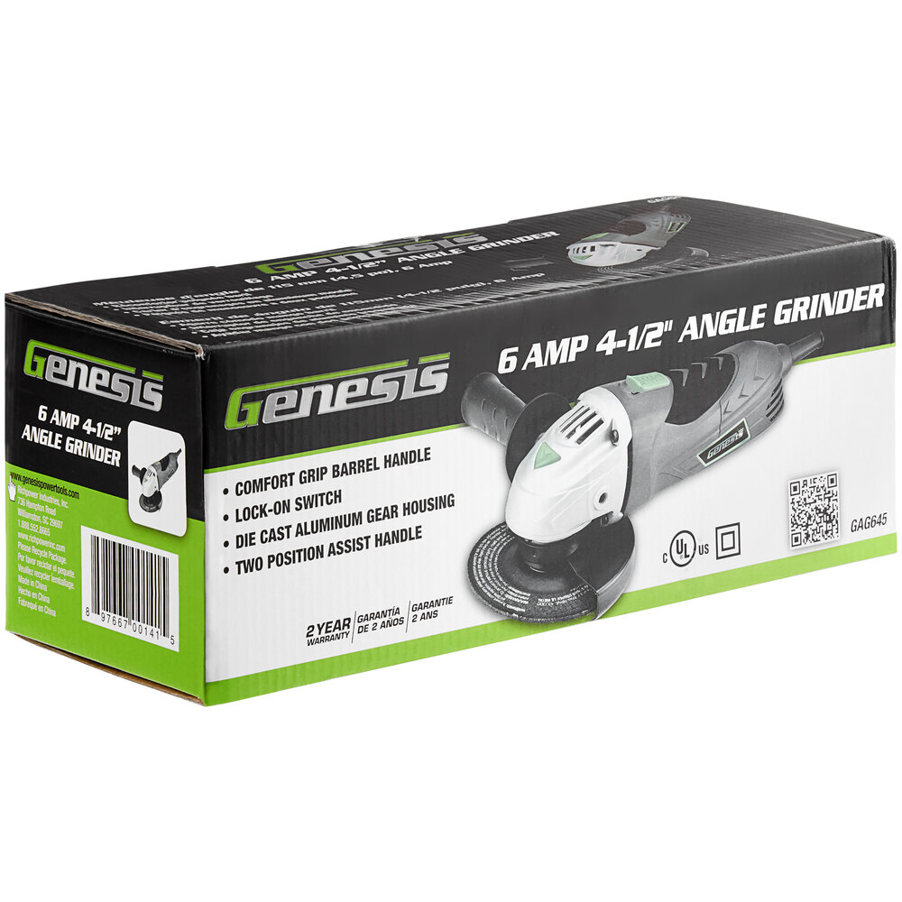 Genesis 4 1/2" Angle Grinder with Grinding Wheel, Auxiliary Handle, and ...