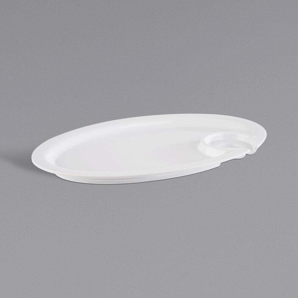 APS 8 3/4" x 5 1/2" White Oval Cocktail Plate with Glass Holder - 12/Case