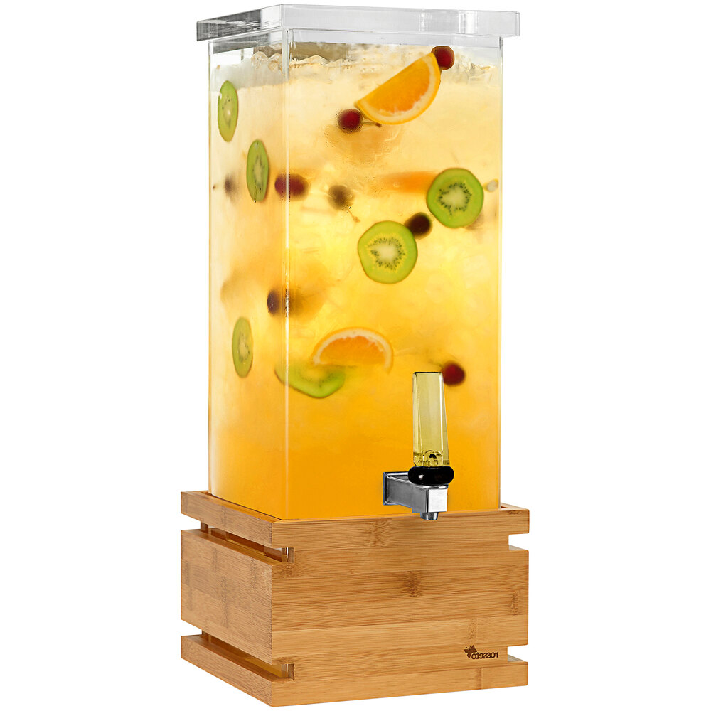 Rosseto 3 Gallon Clear Acrylic Square Beverage Dispenser with Bamboo ...