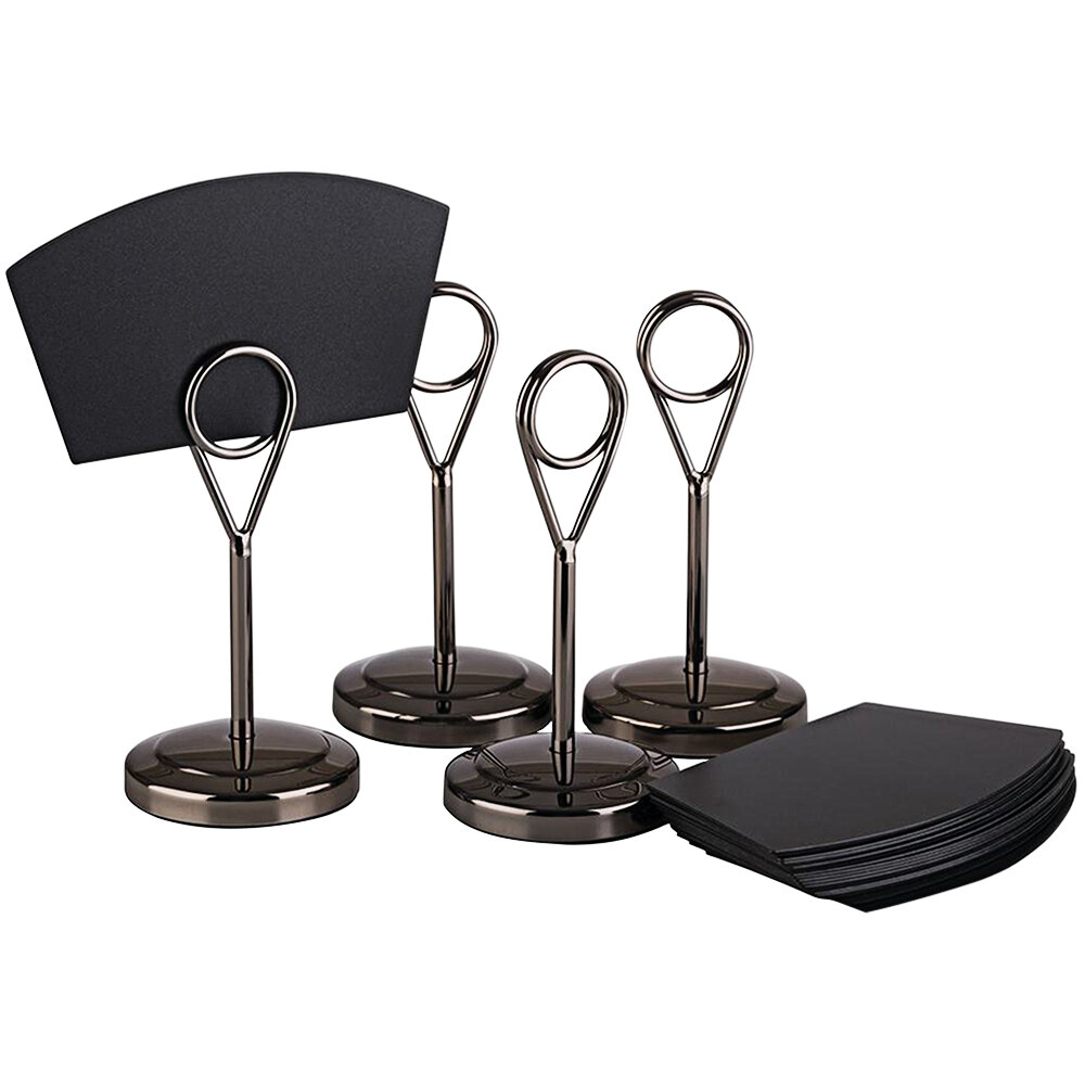 APS 4" Black Stainless Steel Menu / Card Holder Set of 4 with 20 ...
