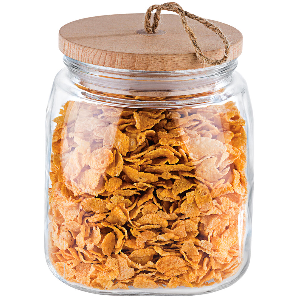 APS Woody 68 oz. Square Glass Jar with Wood Lid and Rope Handle APS ...