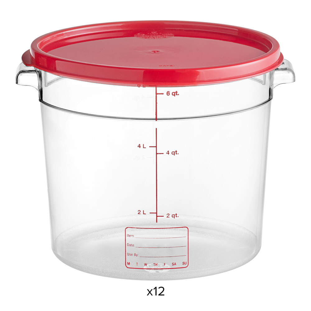 Vigor 6 Qt. Clear Round Polycarbonate Food Storage Container and Red ...