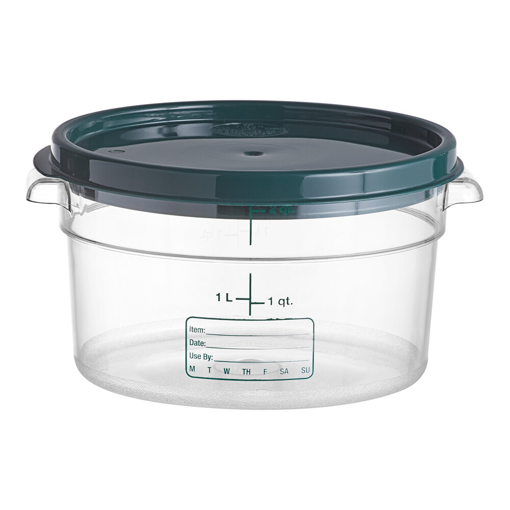 Vigor 2 Qt. Clear Round Polycarbonate Food Storage Container and Green ...