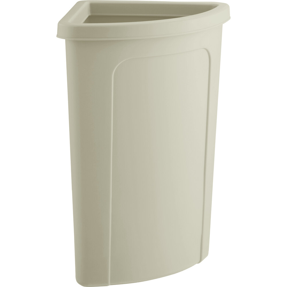 Lavex 21 Gallon Beige Corner Round Trash Can with Beige Rim Top