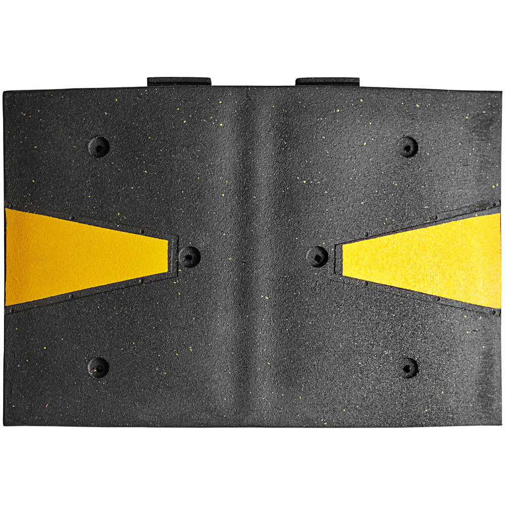 Plasticade® 24" x 36" x 2 7/16" Black Rubber Speed Hump with 2 Yellow ...