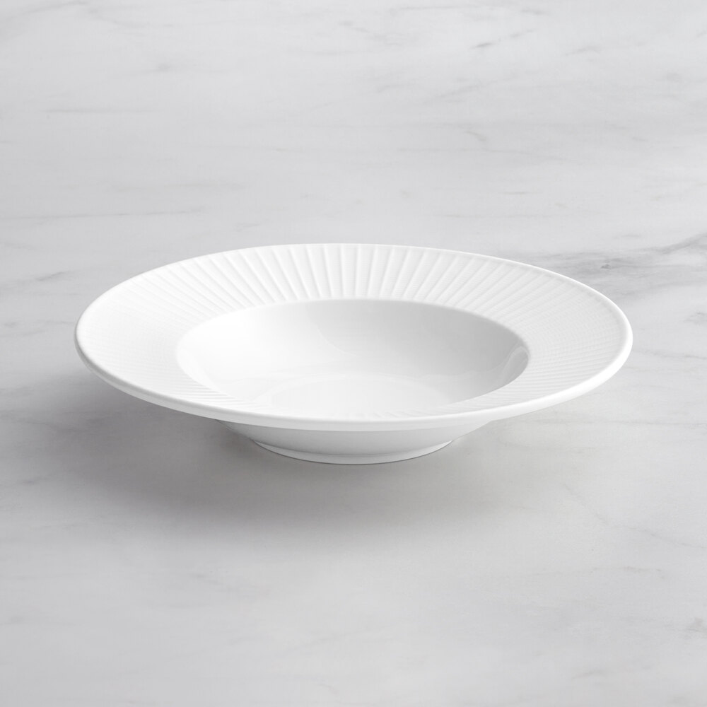Acopa Cordelia 10 oz. Bright White Embossed Wide Rim Porcelain Bowl ...