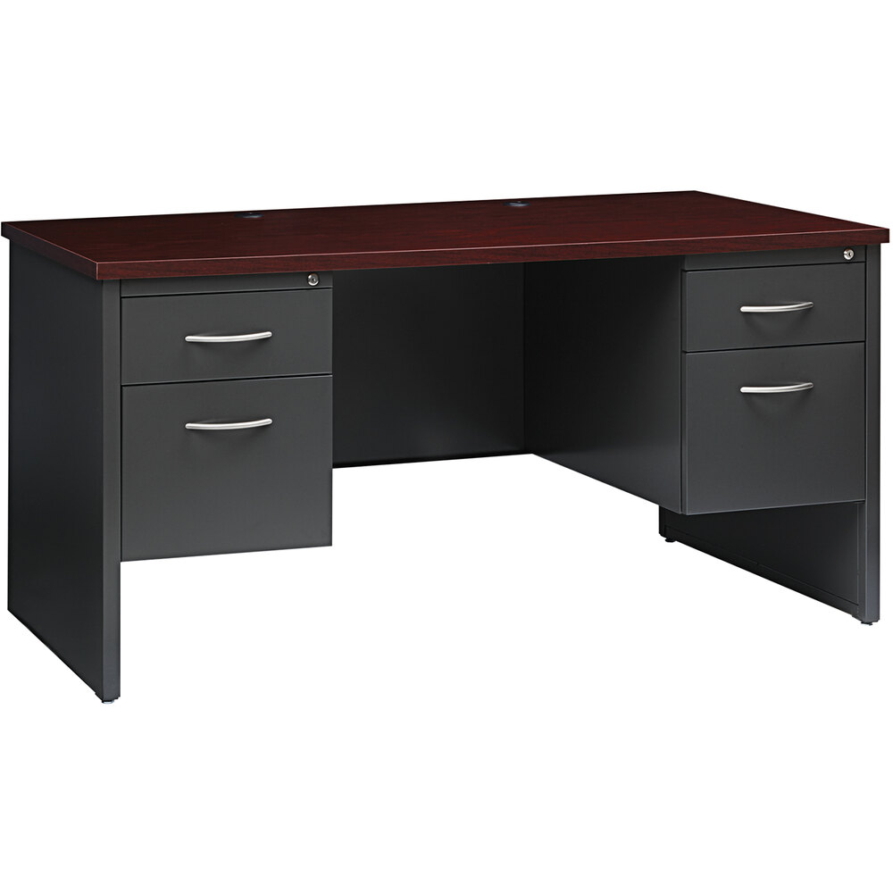 Hirsh Industries 30" x 60" Charcoal / Mahogany Modular Desk with 2 ...