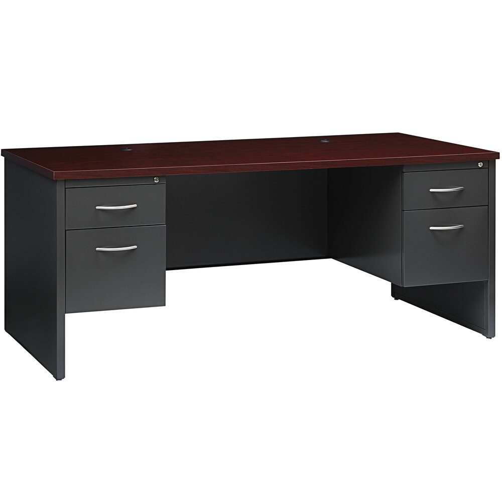 Hirsh Industries 36" x 72" Charcoal / Mahogany Modular Desk with 2 ...