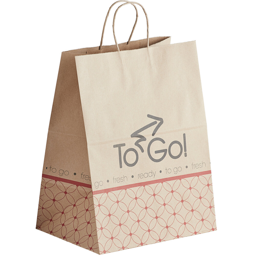 Bagcraft 12" x 9" x 16" Natural Kraft Paper Shopping Bag with Handles ...