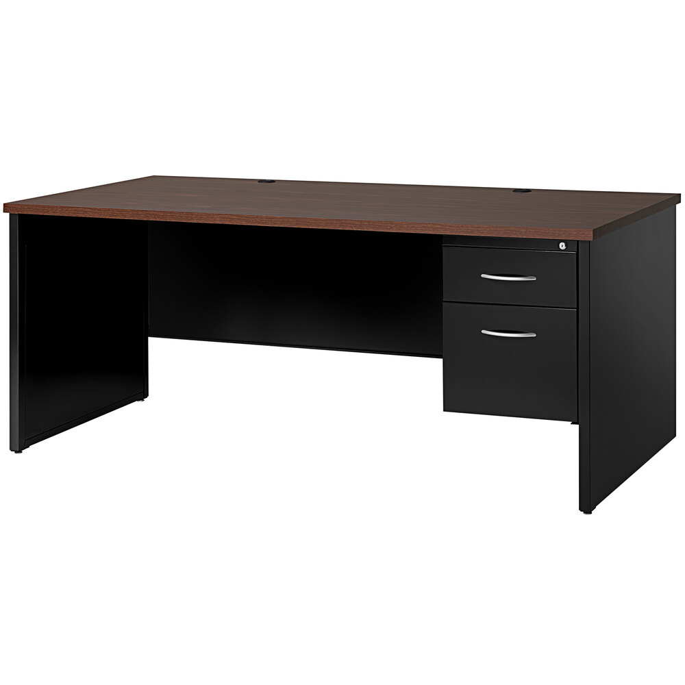 Hirsh Industries 36" x 72" Black / Walnut Modular Desk with Right-Hand ...