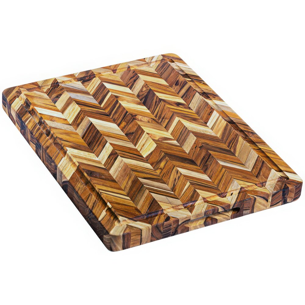 Teakhaus Herringbone 20" x 16" x 1 1/2" Heavy-Duty Edge Grain Teakwood ...