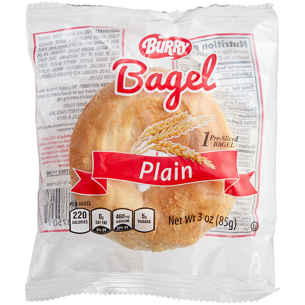 Burry Individually-Wrapped Plain Pre-Sliced Bagel 3 oz. - 48/Case