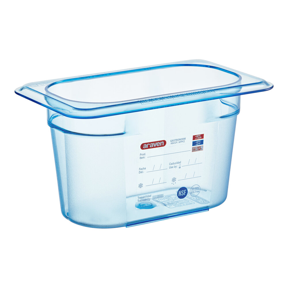 Araven 1/9 Size 4" Deep Blue ABS Plastic Food Pan 74011