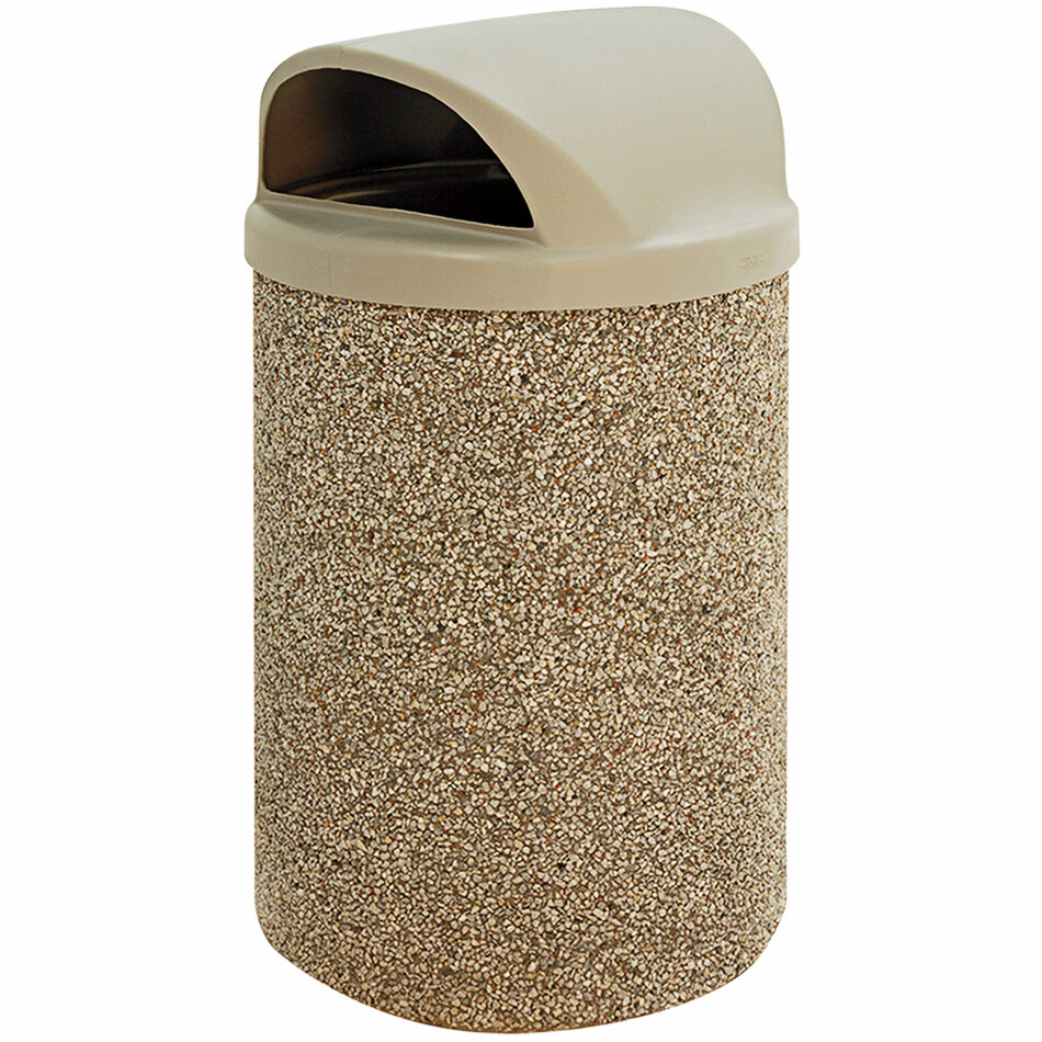Wausau Tile TF1150 53 Gallon Concrete Round Trash Can with Plastic Dome Lid
